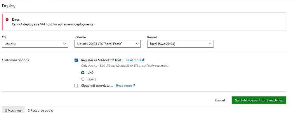 Error Cannot Deploy As A Vm Host For Ephemeral Deployments Users Canonical Maas Discourse